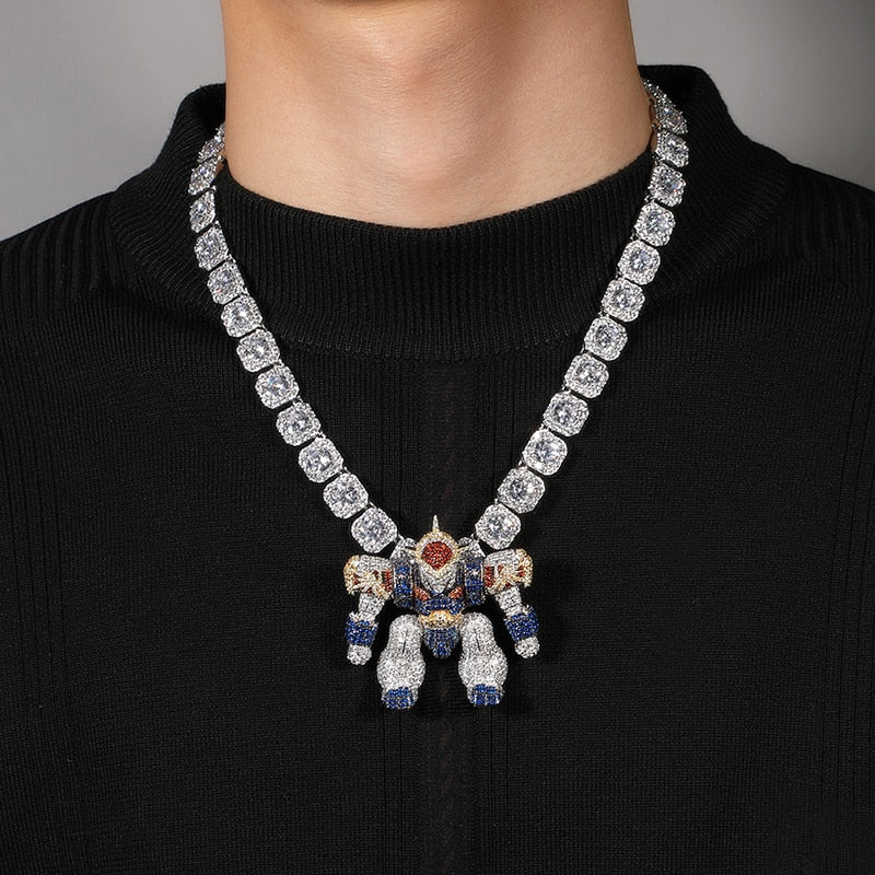 Men's Hip Hop Rapper Style Cartoon Mech Warrior Pendant Party Necklace ...