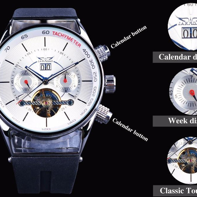 Men's Luxury Automatic Sports Calendar Luminous Rubber Silicone Band W ...