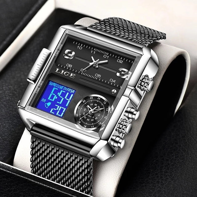 Men's Luxury Fashion Analog Digital Dual Display Waterproof Wristwatch ...