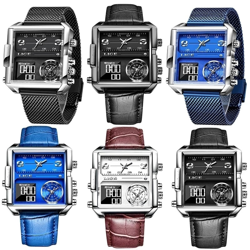 Men's Luxury Fashion Analog Digital Dual Display Waterproof Wristwatch ...