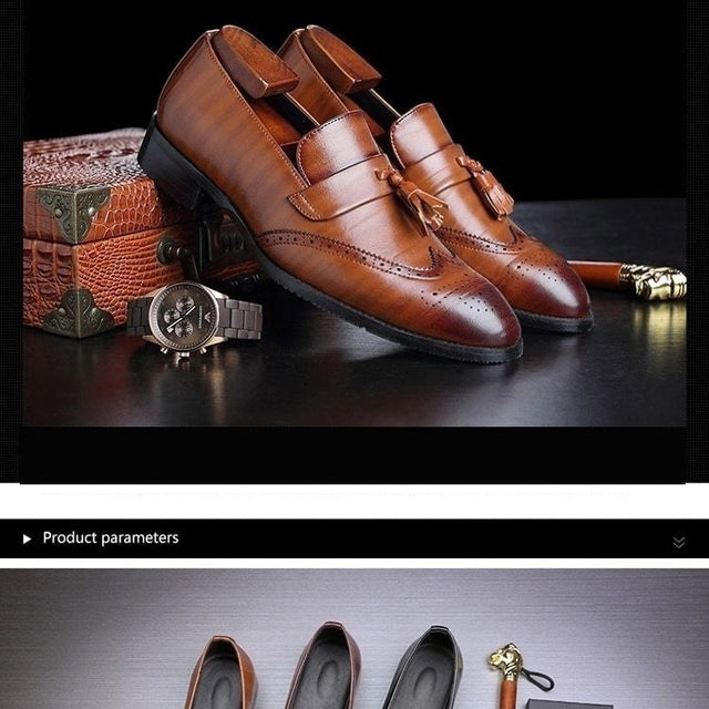 Men's Slip-on Formal Brogue Tassel Leather Dress Shoes with Pointed To ...