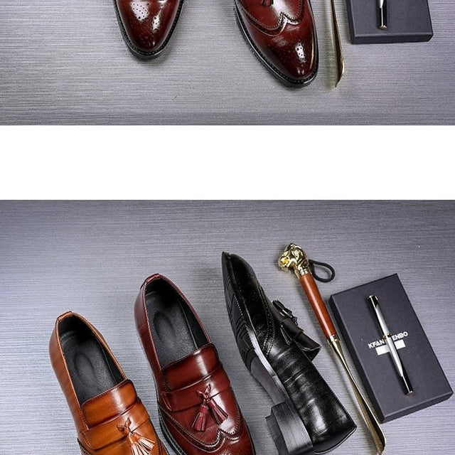 Men's Slip-on Formal Brogue Tassel Leather Dress Shoes with Pointed To ...