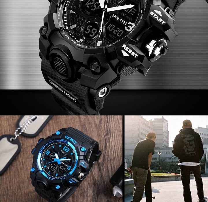 Men's Sports Waterproof Digital Analog LED Quartz Dual Display Wristwa ...