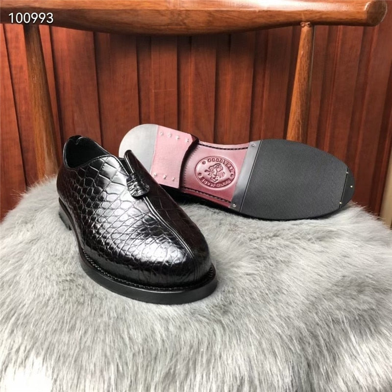 Men's Traditional Tang Suit Style Authentic Crocodile Skin Slip-on Loa ...