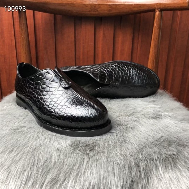 Men's Traditional Tang Suit Style Authentic Crocodile Skin Slip-on Loa ...