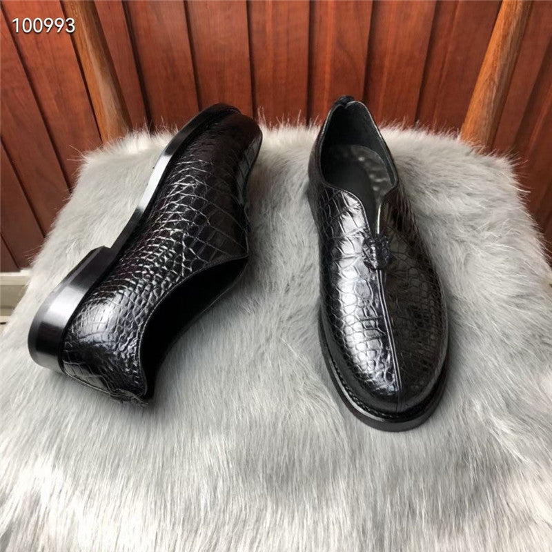 Men's Traditional Tang Suit Style Authentic Crocodile Skin Slip-on Loa ...