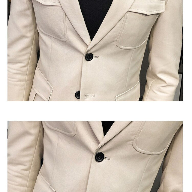 Polyester Double Chest Pocket Slim Fit Casual Safari Blazer for Men ...