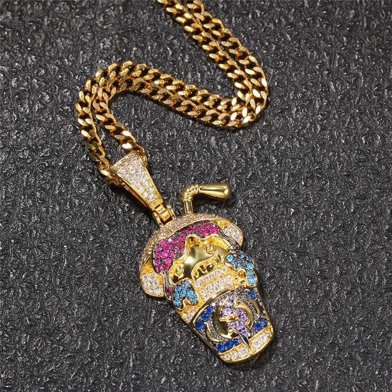 Multicolor Cartoon Character Pendant Cubic Zircon Hip Hop Men's Neckla ...