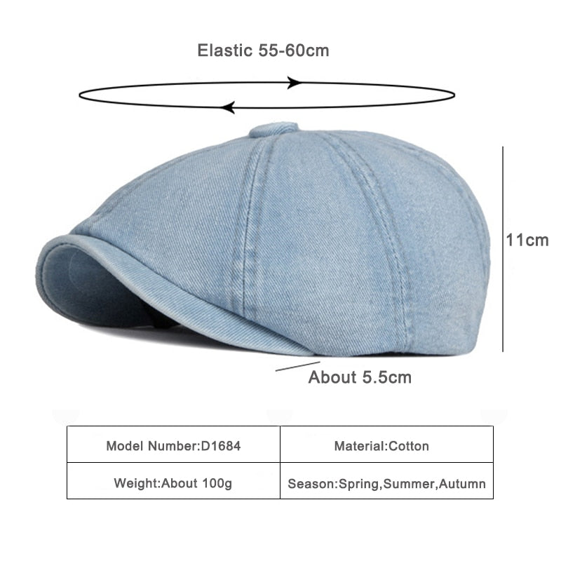 Unisex Eight-blade Denim Peaked Herringbone Flat Octagonal Hat ...