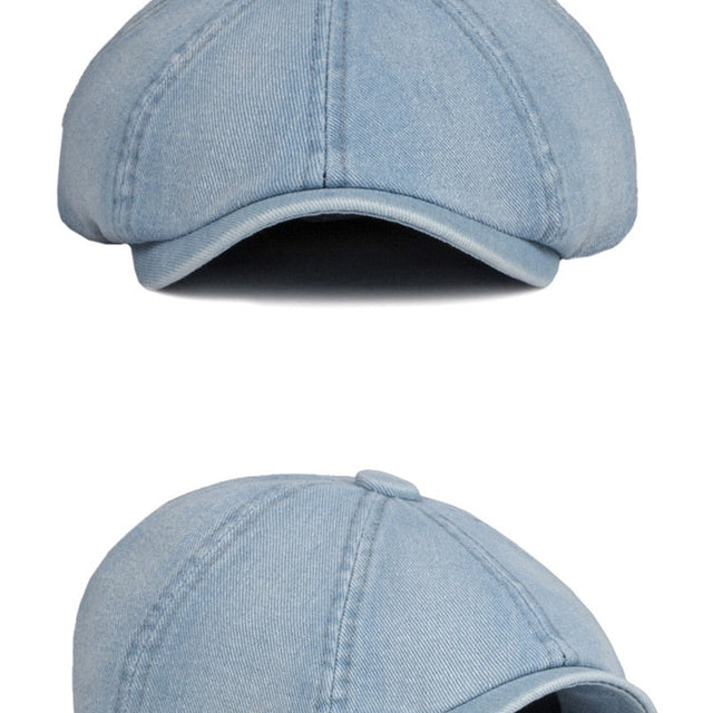 Unisex Eight-blade Denim Peaked Herringbone Flat Octagonal Hat ...