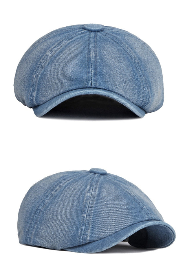 Unisex Eight-blade Denim Peaked Herringbone Flat Octagonal Hat ...