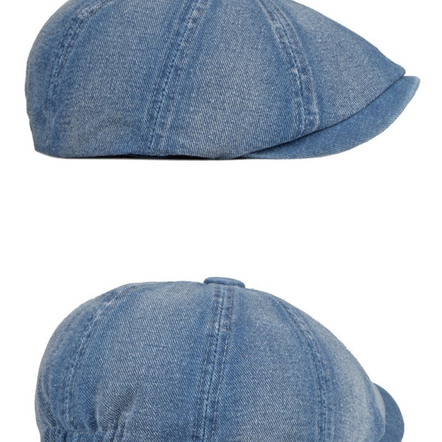 Unisex Eight-blade Denim Peaked Herringbone Flat Octagonal Hat ...