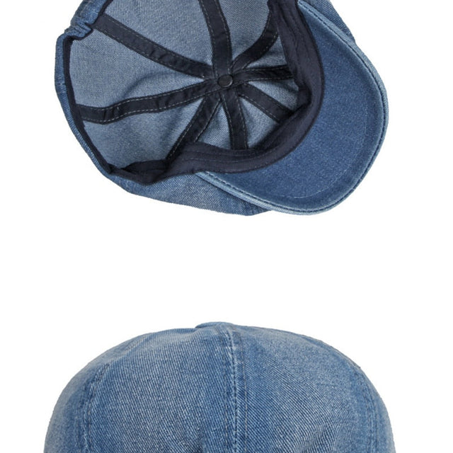 Unisex Eight-blade Denim Peaked Herringbone Flat Octagonal Hat ...