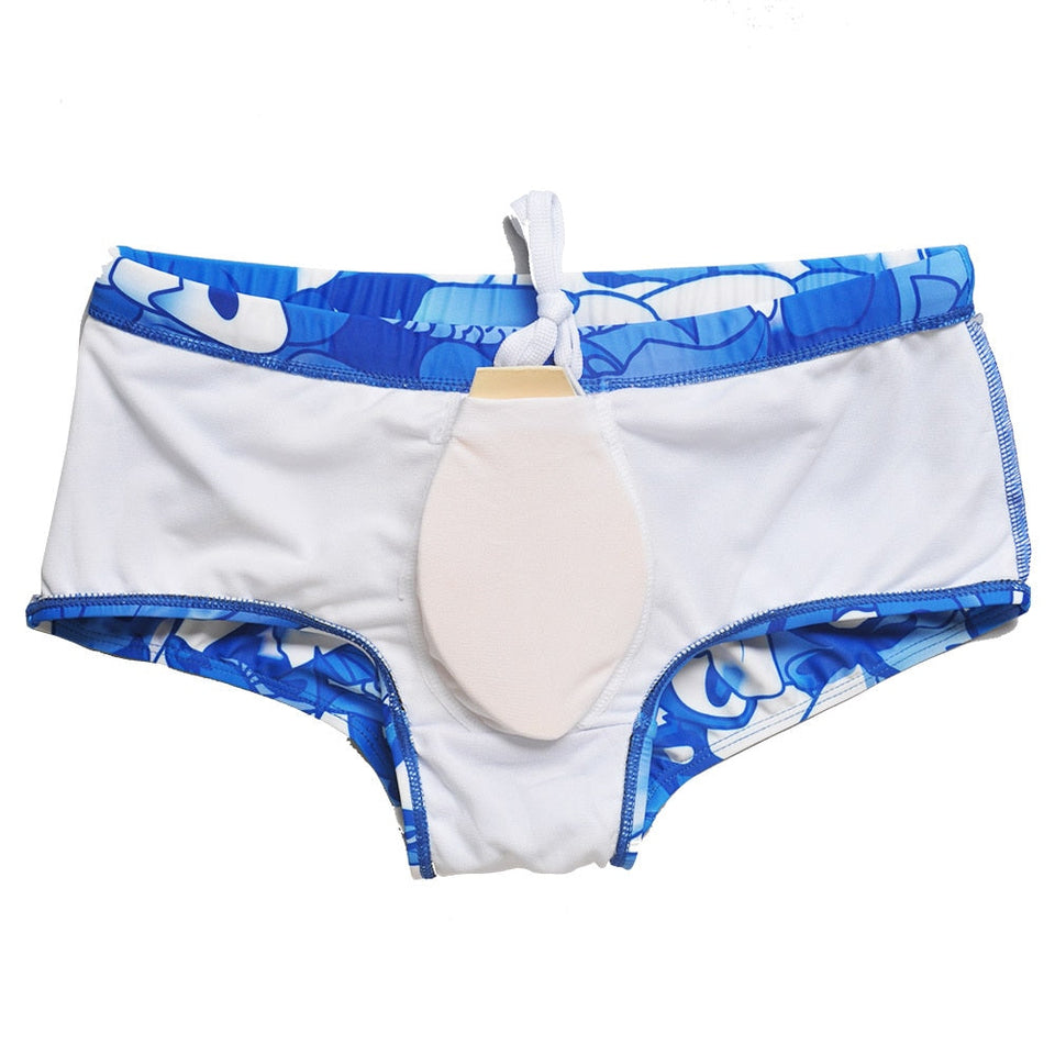Blue Color 3D Print Push-Up Padded Surf Beach Swimwear Briefs for Men ...