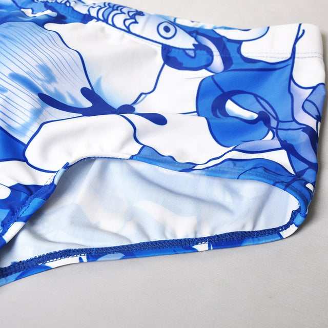Blue Color 3D Print Push-Up Padded Surf Beach Swimwear Briefs for Men ...
