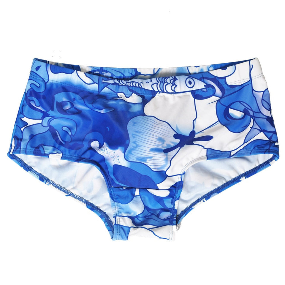 Blue Color 3D Print Push-Up Padded Surf Beach Swimwear Briefs for Men ...