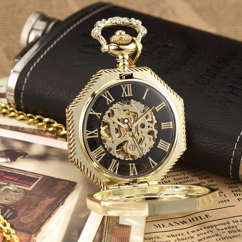 Retro Unisex Analog Hexagonal Mechanical Fob Chain Pocket Watch with B ...