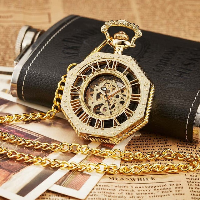 Retro Unisex Analog Hexagonal Mechanical Fob Chain Pocket Watch with B ...