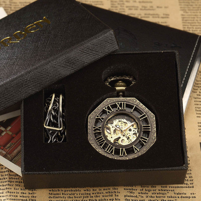 Retro Unisex Analog Hexagonal Mechanical Fob Chain Pocket Watch with B ...