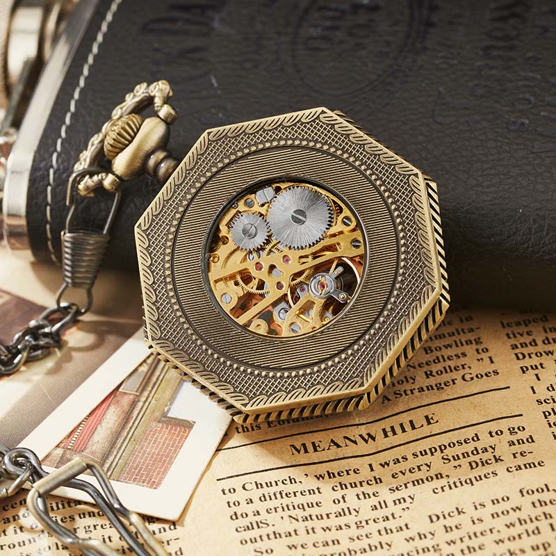 Retro Unisex Analog Hexagonal Mechanical Fob Chain Pocket Watch with B ...