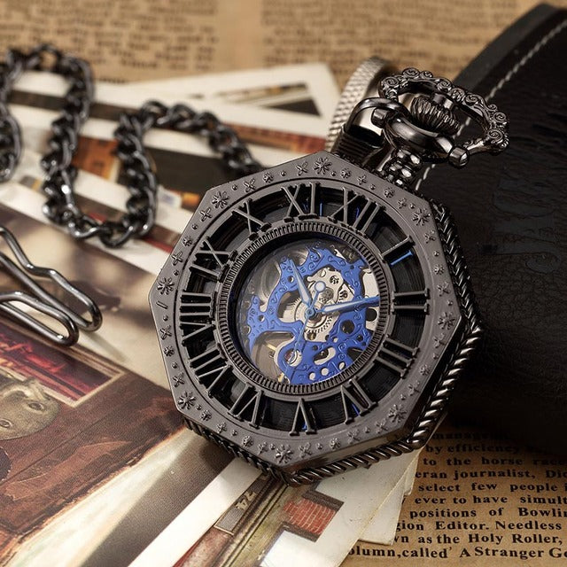 Retro Unisex Analog Hexagonal Mechanical Fob Chain Pocket Watch with B ...