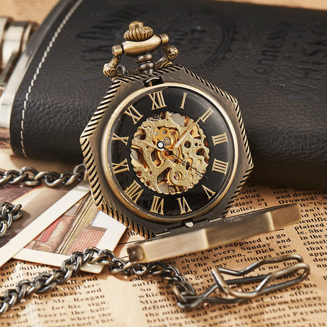 Retro Unisex Analog Hexagonal Mechanical Fob Chain Pocket Watch with B ...