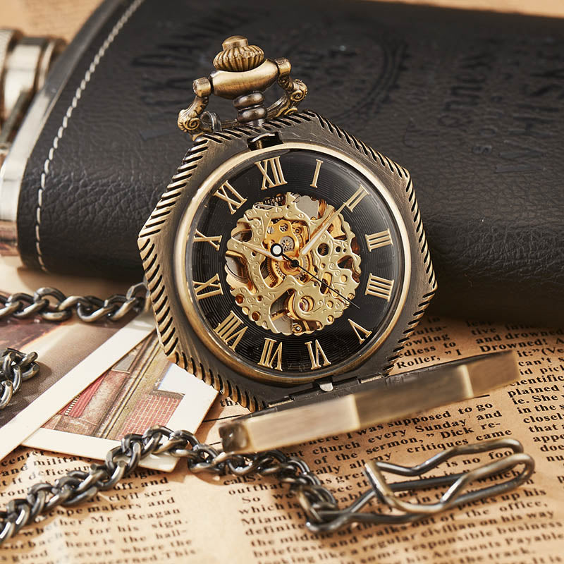 Retro Unisex Analog Hexagonal Mechanical Fob Chain Pocket Watch with B ...