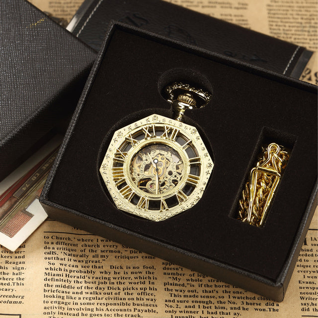Retro Unisex Analog Hexagonal Mechanical Fob Chain Pocket Watch with B ...