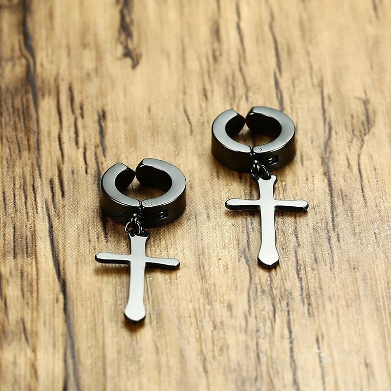 Rock Punk Hip-hop Stainless Steel Cross Dangle Earrings Jewelry for Me ...