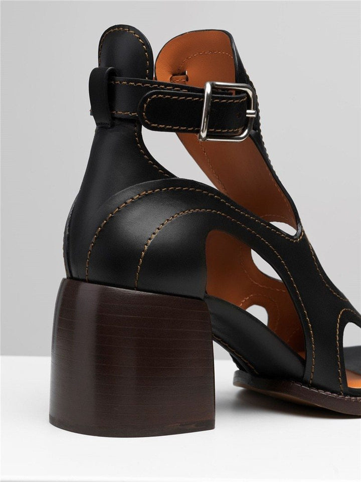 Runway Designer Style Chunky Heels Hollow Out Peep-toe Women's Sandals ...