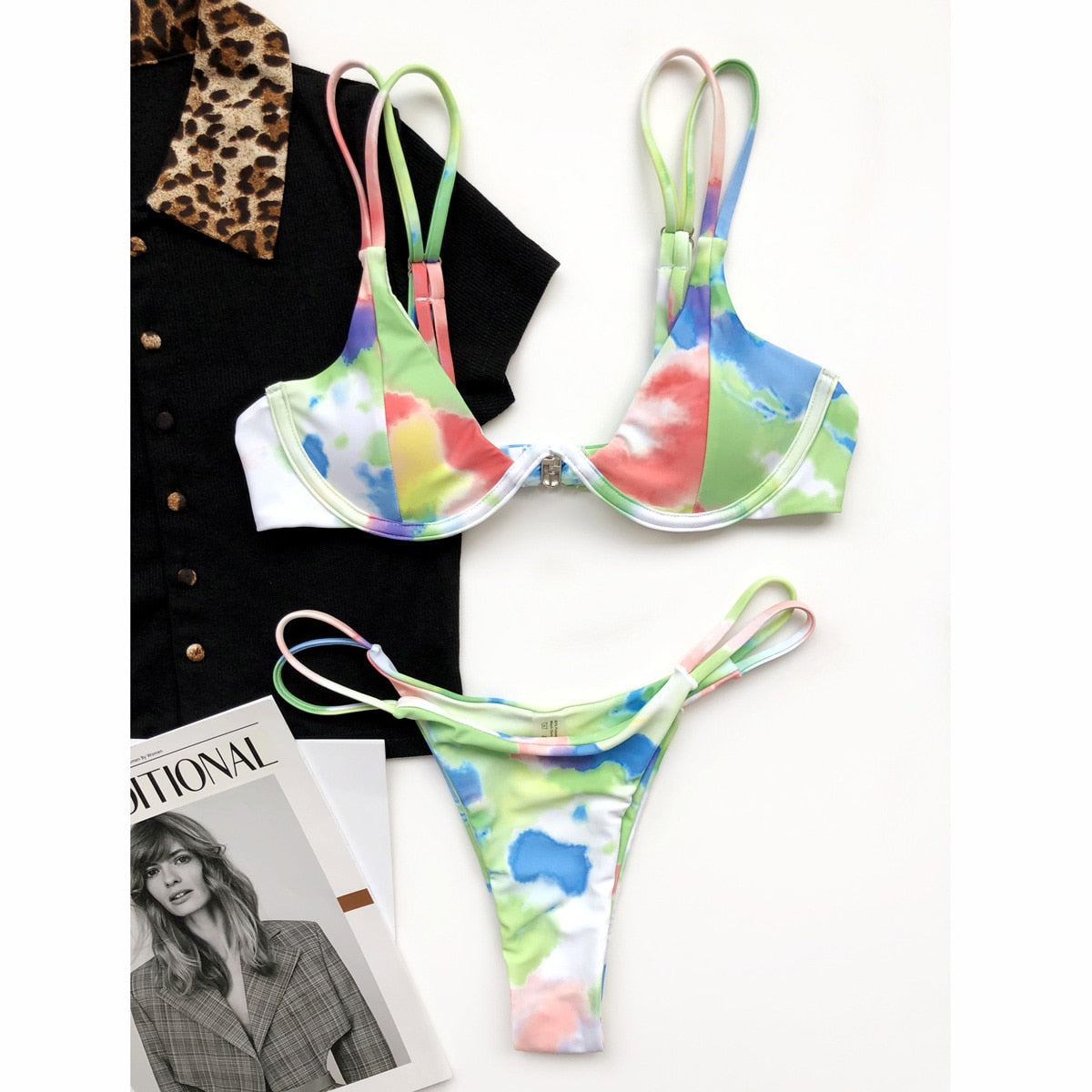 Sexy Women's 4 Color Dye Tie Push Up Thong Bikini Biquini Set Swimwear ...