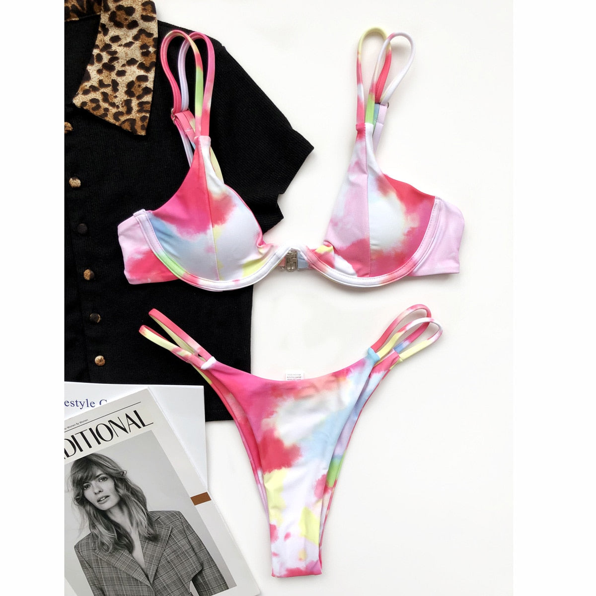 Sexy Women's 4 Color Dye Tie Push Up Thong Bikini Biquini Set Swimwear ...
