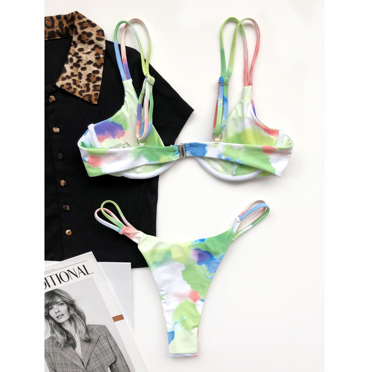 Sexy Women's 4 Color Dye Tie Push Up Thong Bikini Biquini Set Swimwear ...