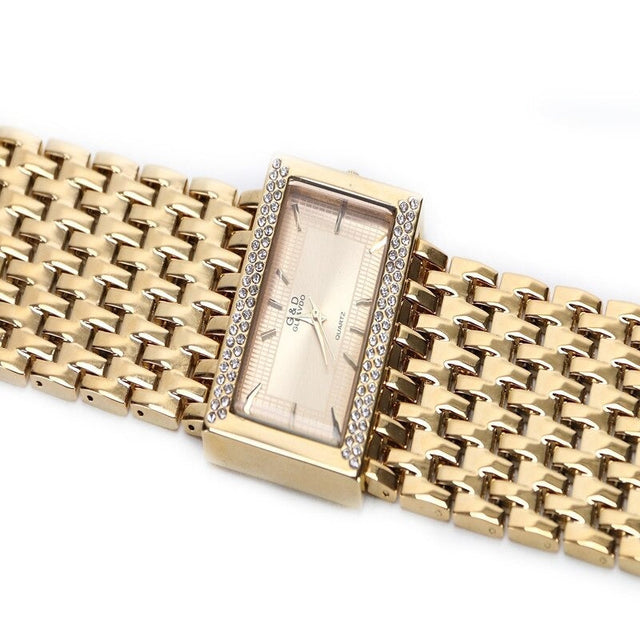 Stainless Steel Chain Fashion Gold Quartz Square Watch for Women ...