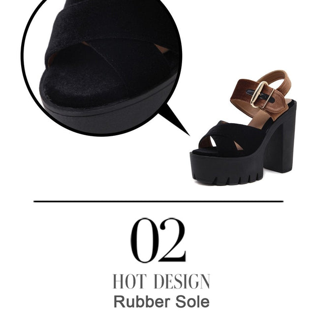 Summer Flock Women Platform High Square Heels Sandals with Fashion Buc ...