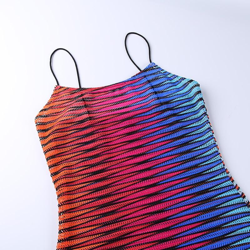 Summer Sexy Women's Multicolor Striped Mesh Skinny Bodycon Cami Dress – GeraldBlack.com