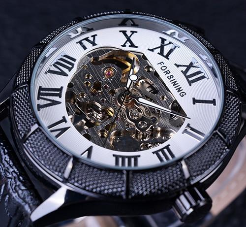 Transparent Roman Number Luxury Brand Men's Skeleton Mechanical Watche ...