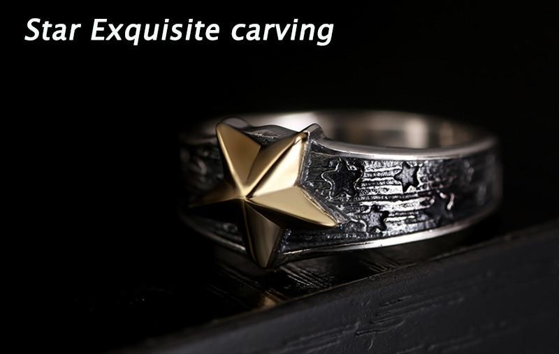 Vintage Punk Rock Retro Small Gold Color Star Sterling Silver Ring for ...