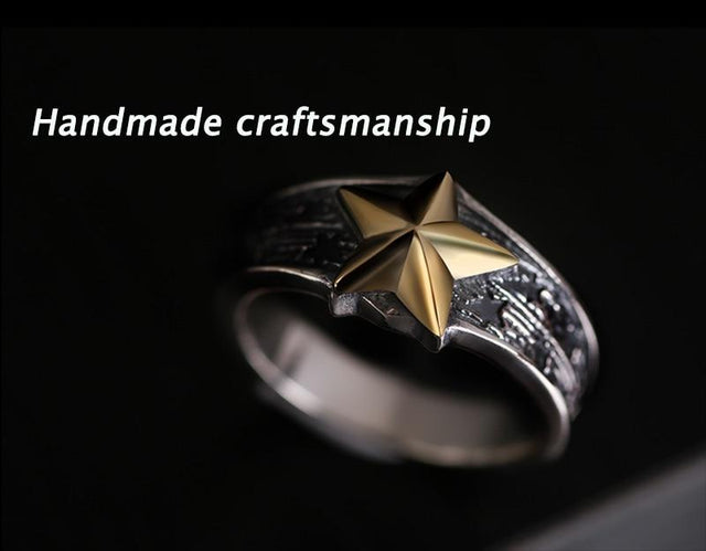 Vintage Punk Rock Retro Small Gold Color Star Sterling Silver Ring for ...