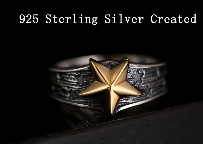 Vintage Punk Rock Retro Small Gold Color Star Sterling Silver Ring for ...