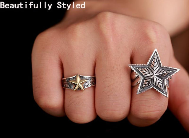 Vintage Punk Rock Retro Small Gold Color Star Sterling Silver Ring for ...