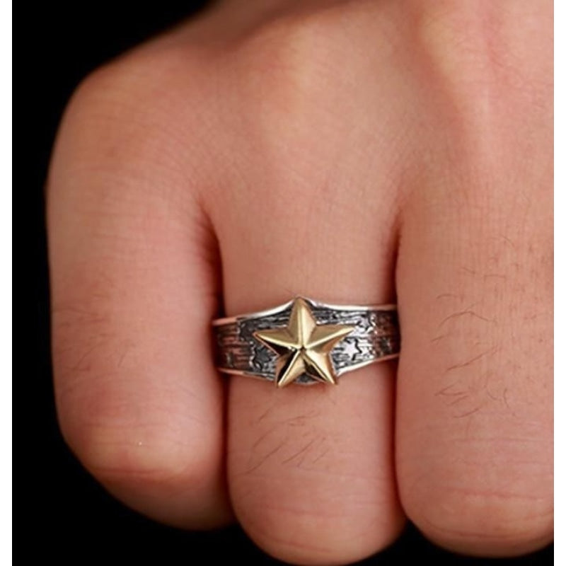 Vintage Punk Rock Retro Small Gold Color Star Sterling Silver Ring for ...