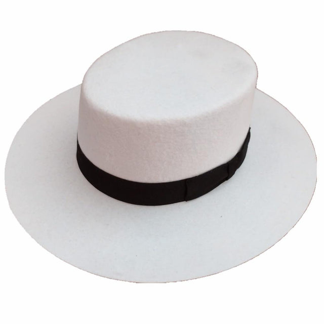 White Panama Flat Top Boater Porkpie Crown Fedora Wool Hat for Men Wom ...