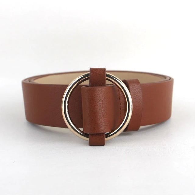 Women's Casual Gold Round Buckle Wild Brown Belt Without Pin ...
