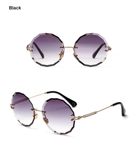 Women's Designer Rimless Round Crystal Sunglasses with UV400 Lens ...