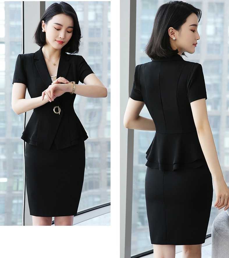 Women's Formal Uniform Style Button Decor Blazer and Skirt 2-Piece Sui ...