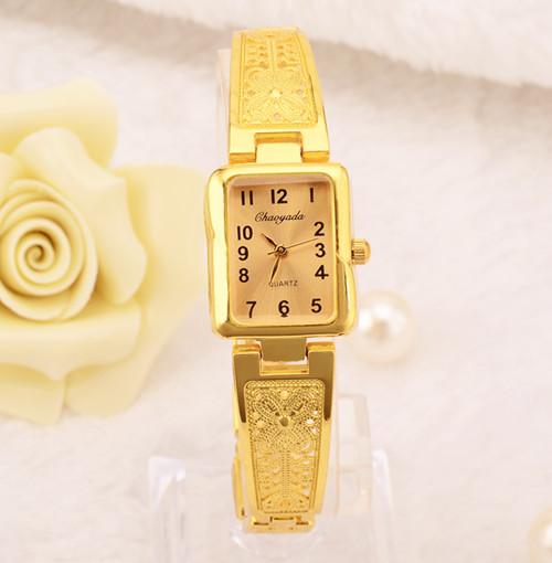 Women's Vintage Luxury Gold + Silver Rectangle Dial Carved Watches ...