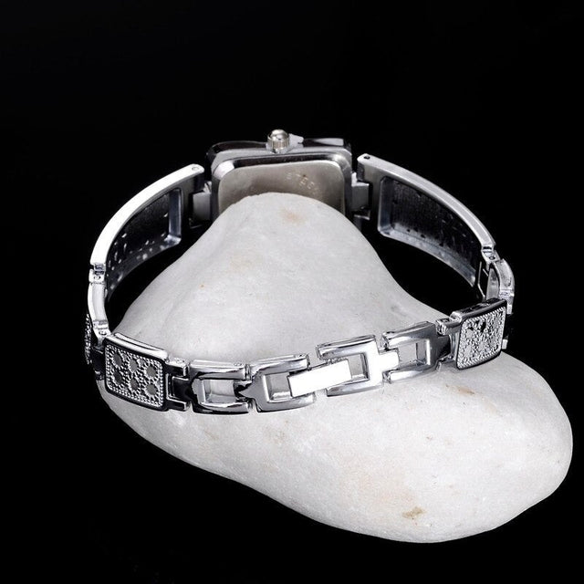 Women's Vintage Luxury Gold + Silver Rectangle Dial Carved Watches ...