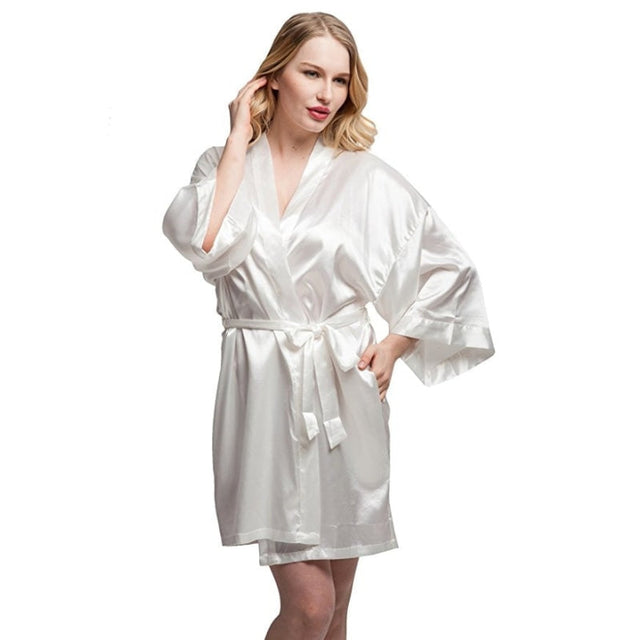 Women's White Satin Mini Night Bathrobe Wedding Bride Dress Robe Sleep ...