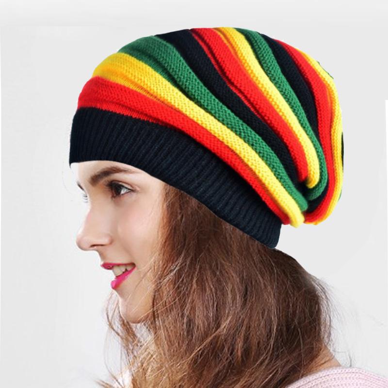 Women's Winter Casual Fashion Cotton Acrylic Striped Knitted Mask Caps ...
